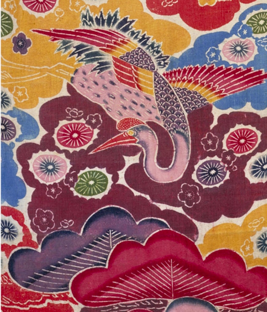 Solve 2. Image of a Crane, Denoting Longevity, on Colourful Kimono Fabric jigsaw puzzle online ...