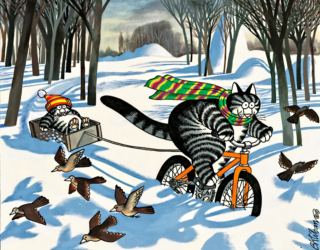 Solve winter cat play by B Kliban jigsaw puzzle online with 80 pieces