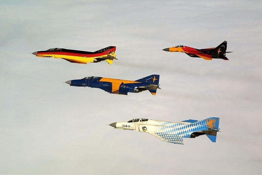 Jigsaw Puzzle | 54 pieces | A trio of F-4F Phantoms and 1 MiG-29 of the ...