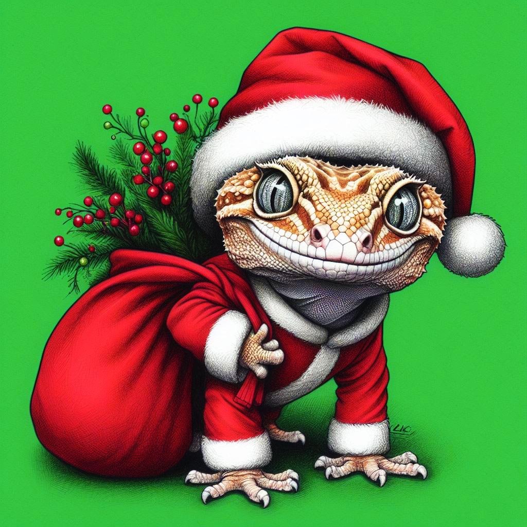 Solve Leopard Gecko in a Santa suit (Medium ink , Style- Hyperrealism ...