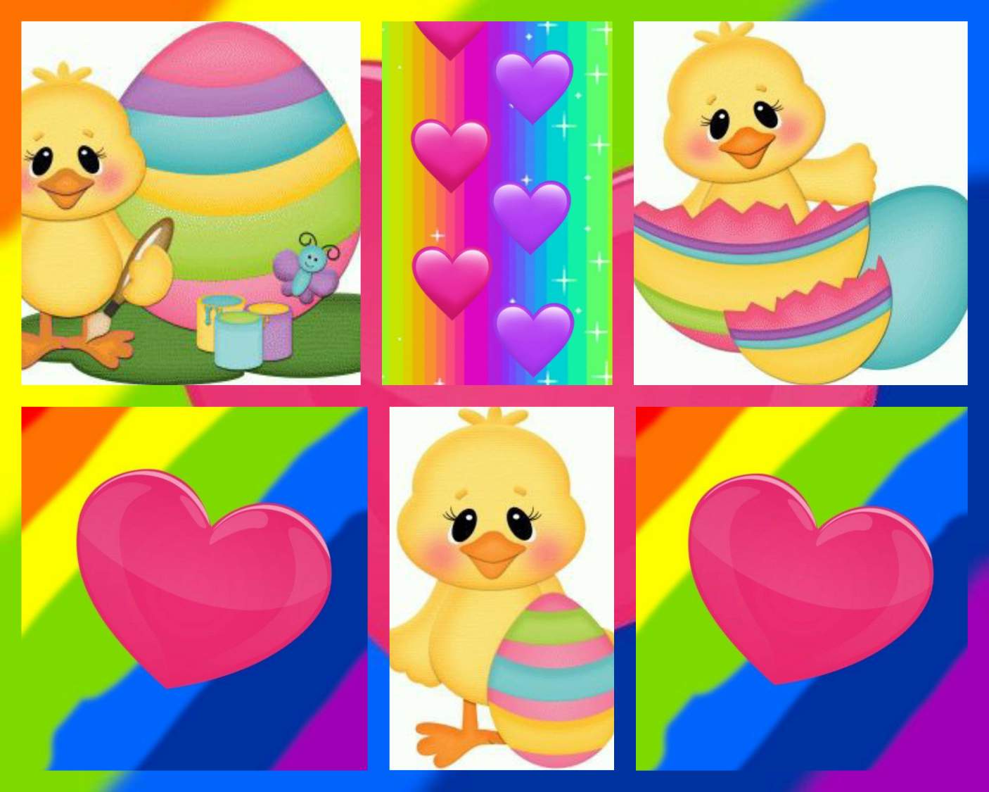 Solve EASTER CHICK HEARTS jigsaw puzzle online with 63 pieces