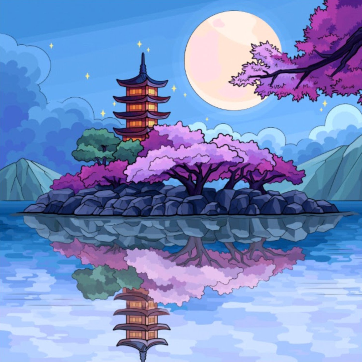 Solve Moonlight Reflections jigsaw puzzle online with 196 pieces