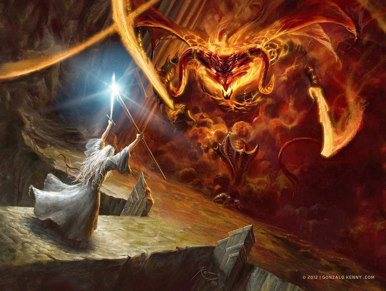 Solve Gandalf and the Balrog (small) jigsaw puzzle online with 63 pieces