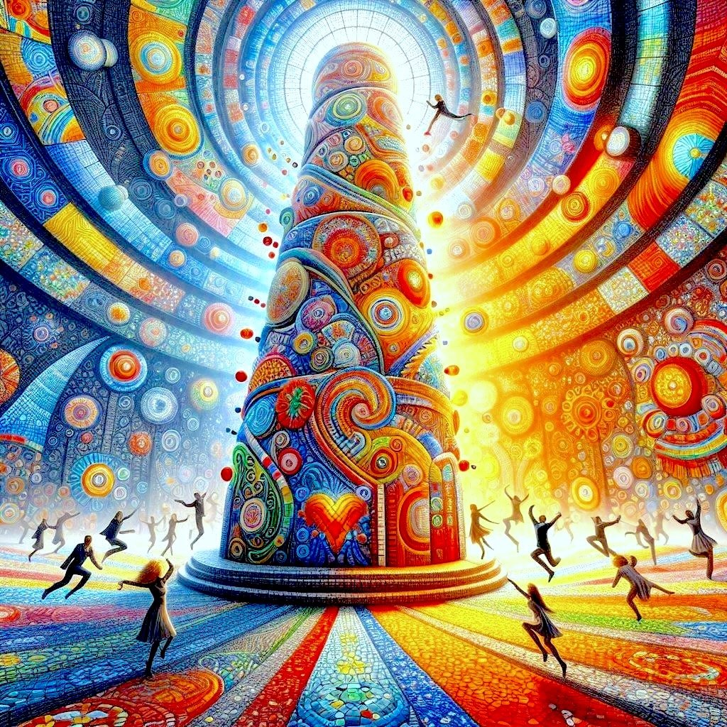 Solve Mosaic Tower Dance jigsaw puzzle online with 225 pieces