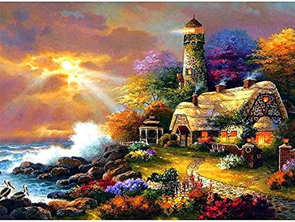 Solve Lighthouse and cottage.... jigsaw puzzle online with 130 pieces