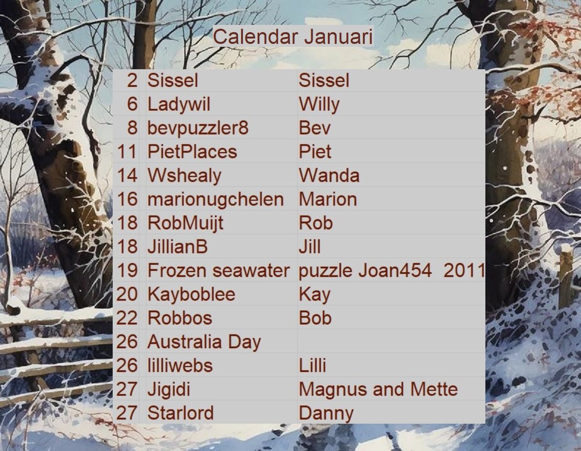 Solve Calendar January jigsaw puzzle online with 12 pieces