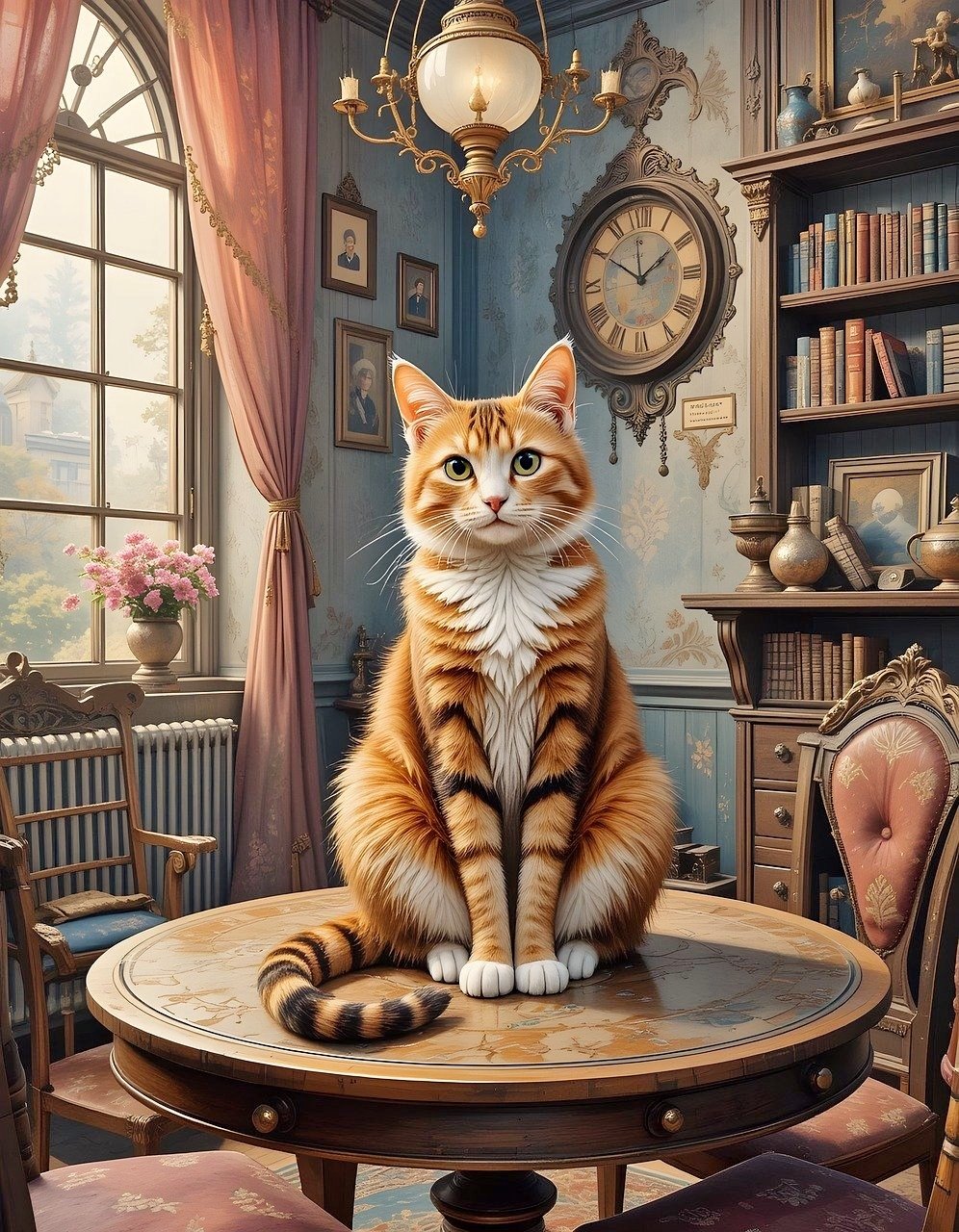 Solve Cat on a Table, resizable 12 to 357 pieces jigsaw puzzle online with 63 pieces