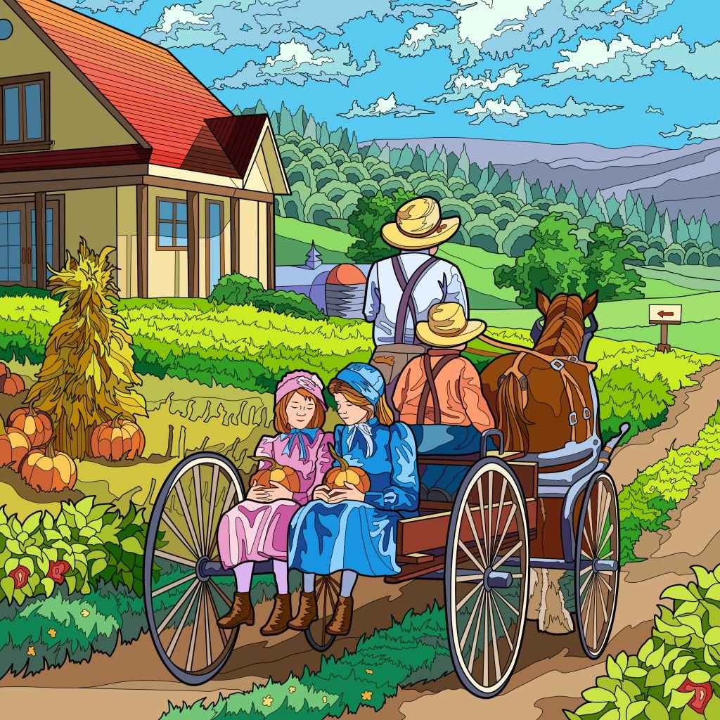 Solve PUZZLE - Bringing Home A Pumpkin jigsaw puzzle online with 81 pieces