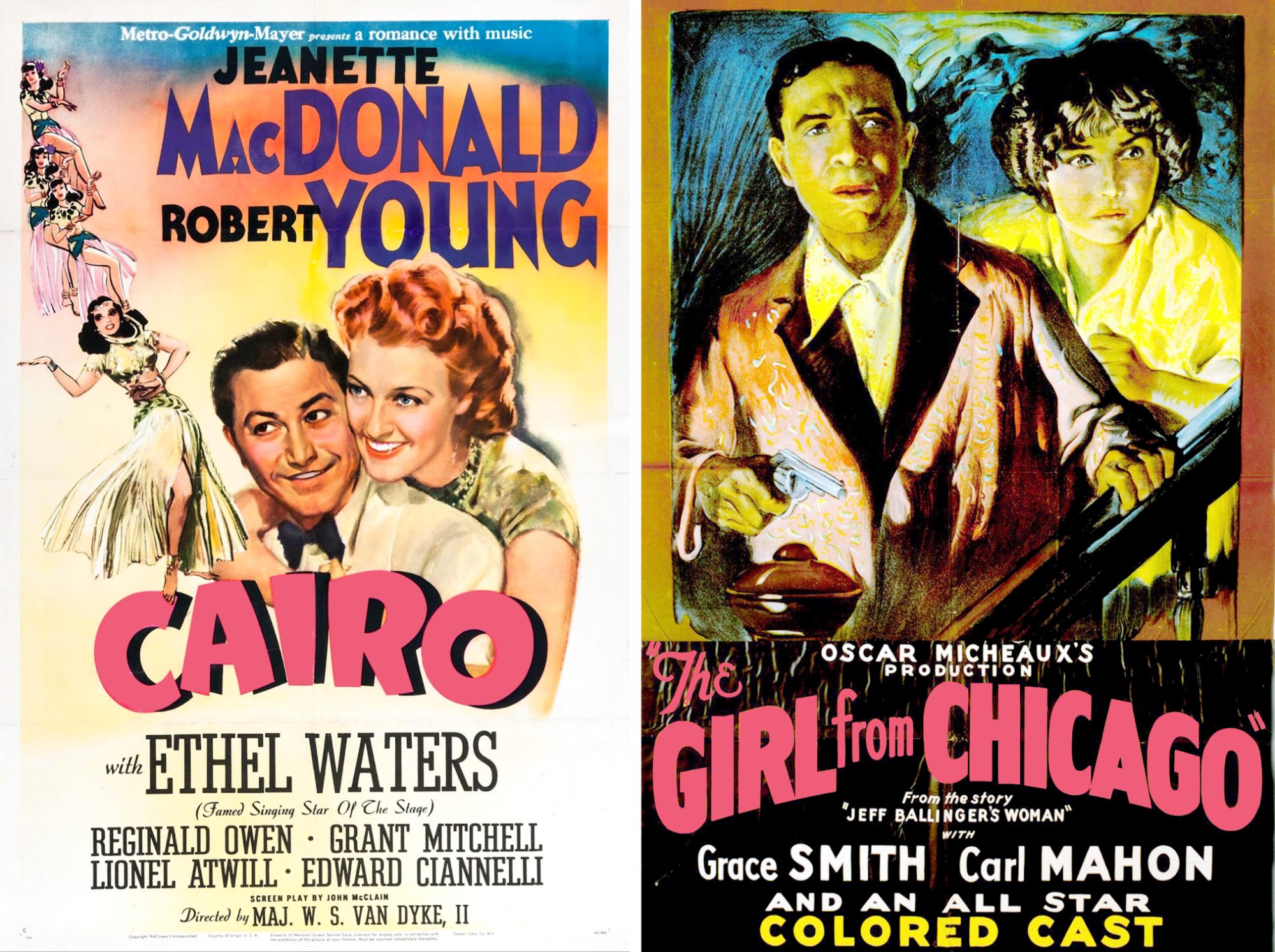 Solve Cairo ~ 1942 and The Girl from Chicago ~ 1932 jigsaw puzzle online with 594 pieces