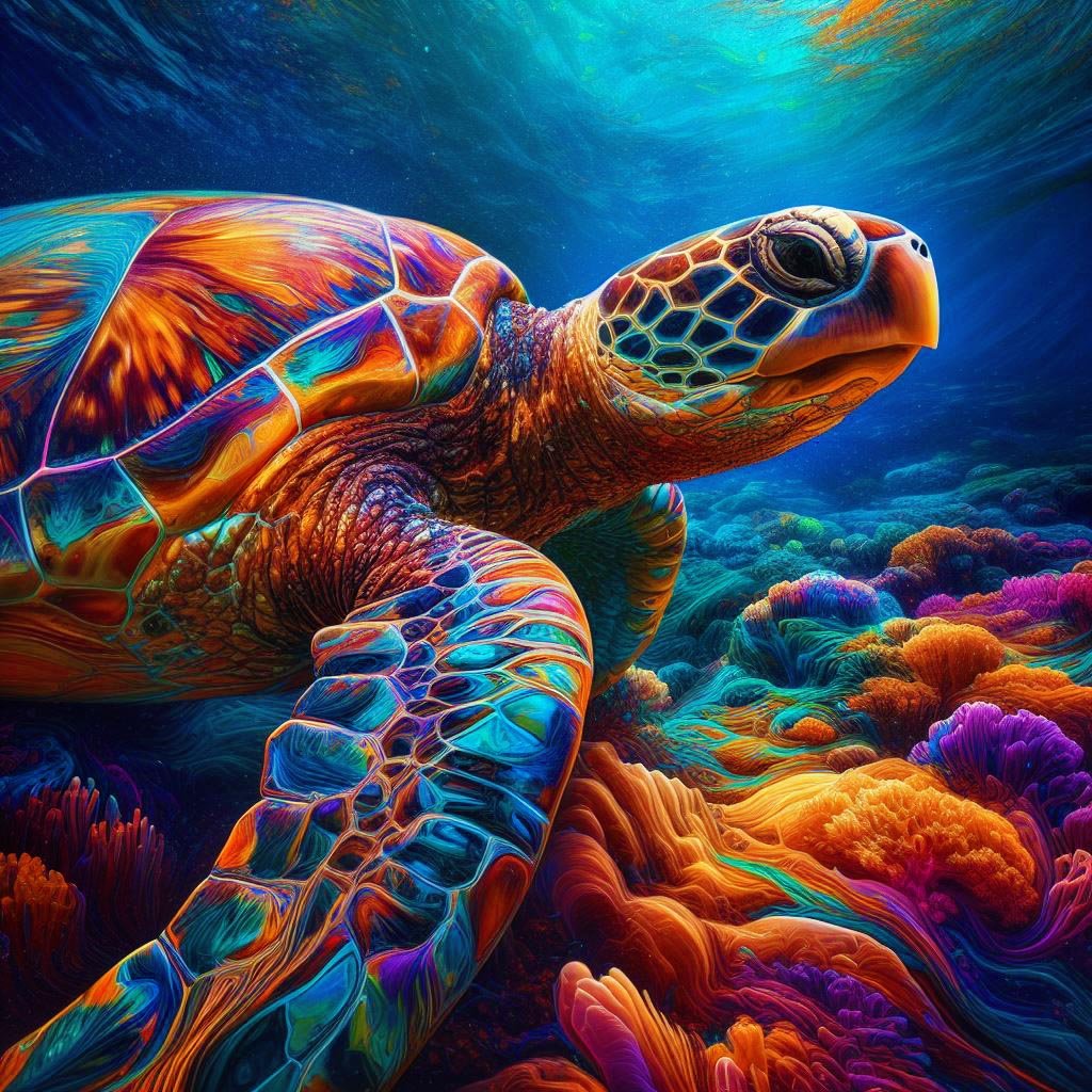Solve colorful sea turtle, taking a swim jigsaw puzzle online with 64 ...