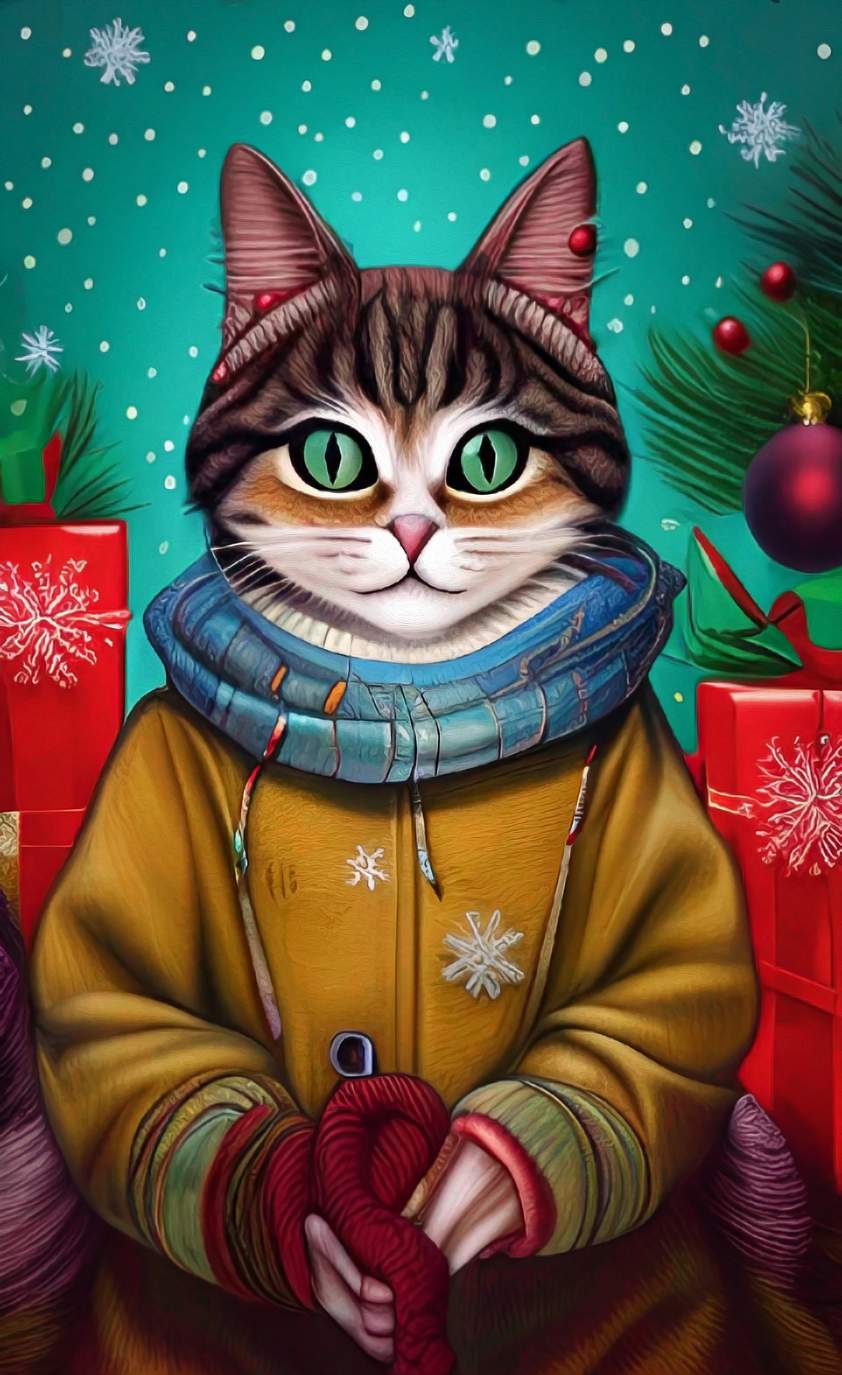 Solve Christmas Cat jigsaw puzzle online with 77 pieces