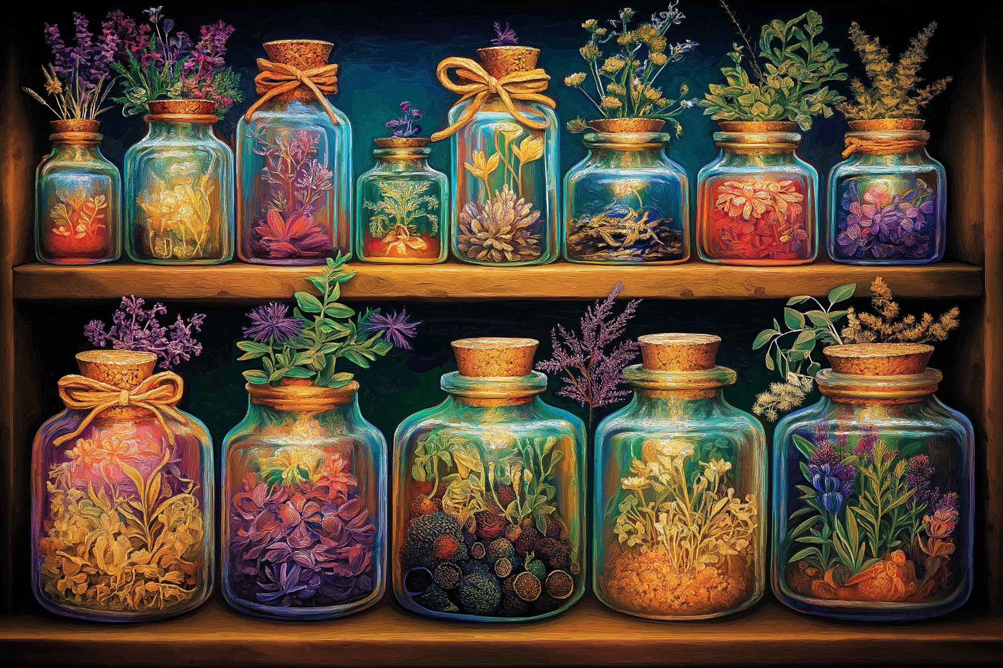 Solve Apothecary jars with botanicals jigsaw puzzle online with 600 pieces
