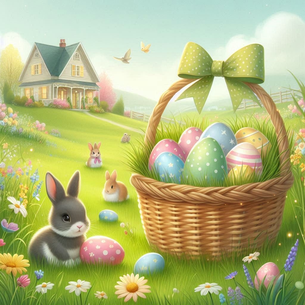 Solve Easter Bunnies jigsaw puzzle online with 49 pieces