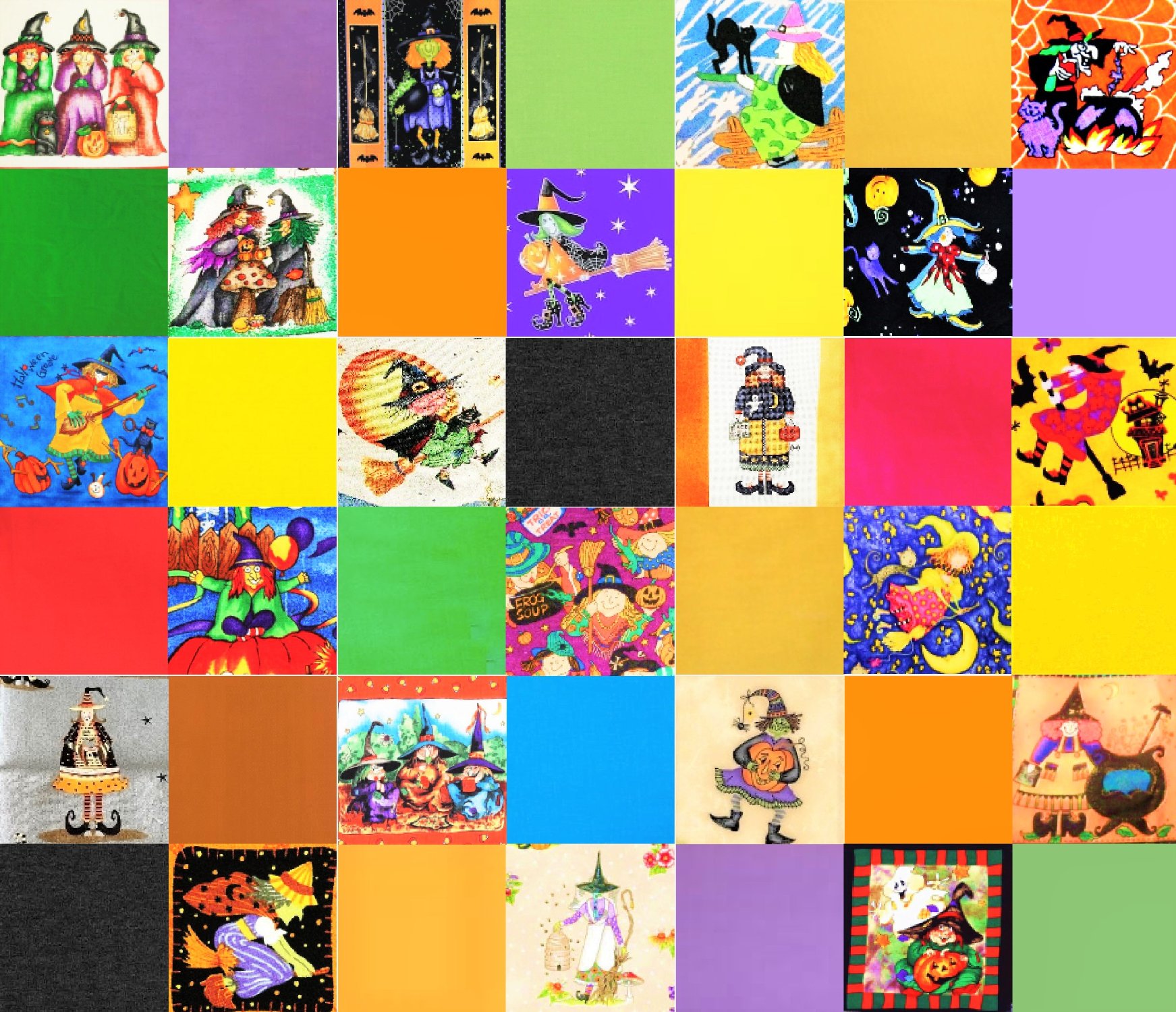 Solve PATCHWORK COLORBLOCK WITCHES jigsaw puzzle online with 72 pieces