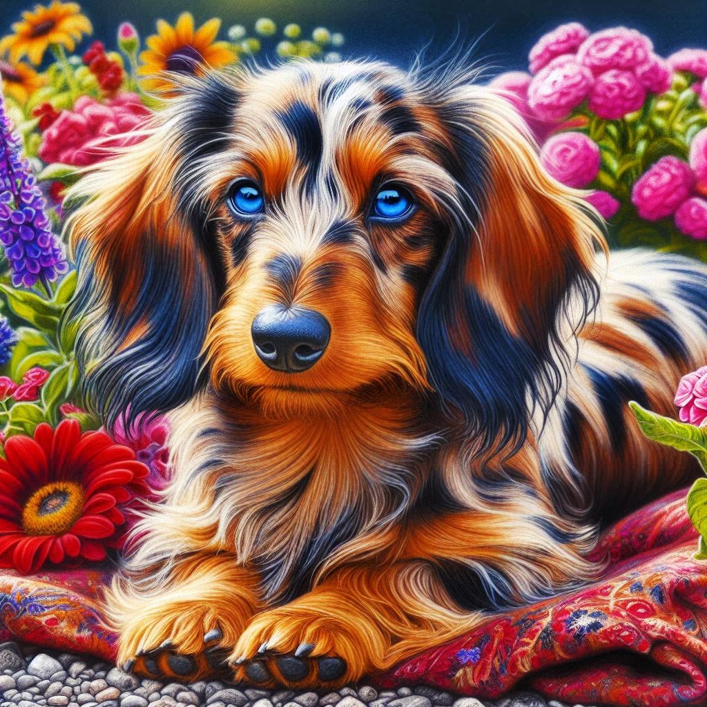 Solve Chance the cream & red dapple,wire-haired dachshund jigsaw puzzle ...