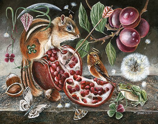 Solve Seasonal Art - Summer / Autumn - Chipmunk, Humming Bird & Fruits ...
