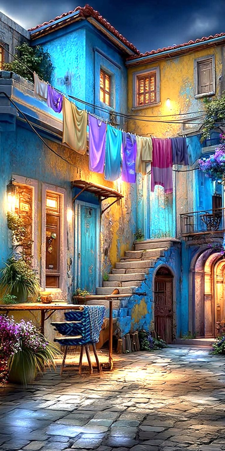 Solve Hanging the Laundry to Dry jigsaw puzzle online with 91 pieces