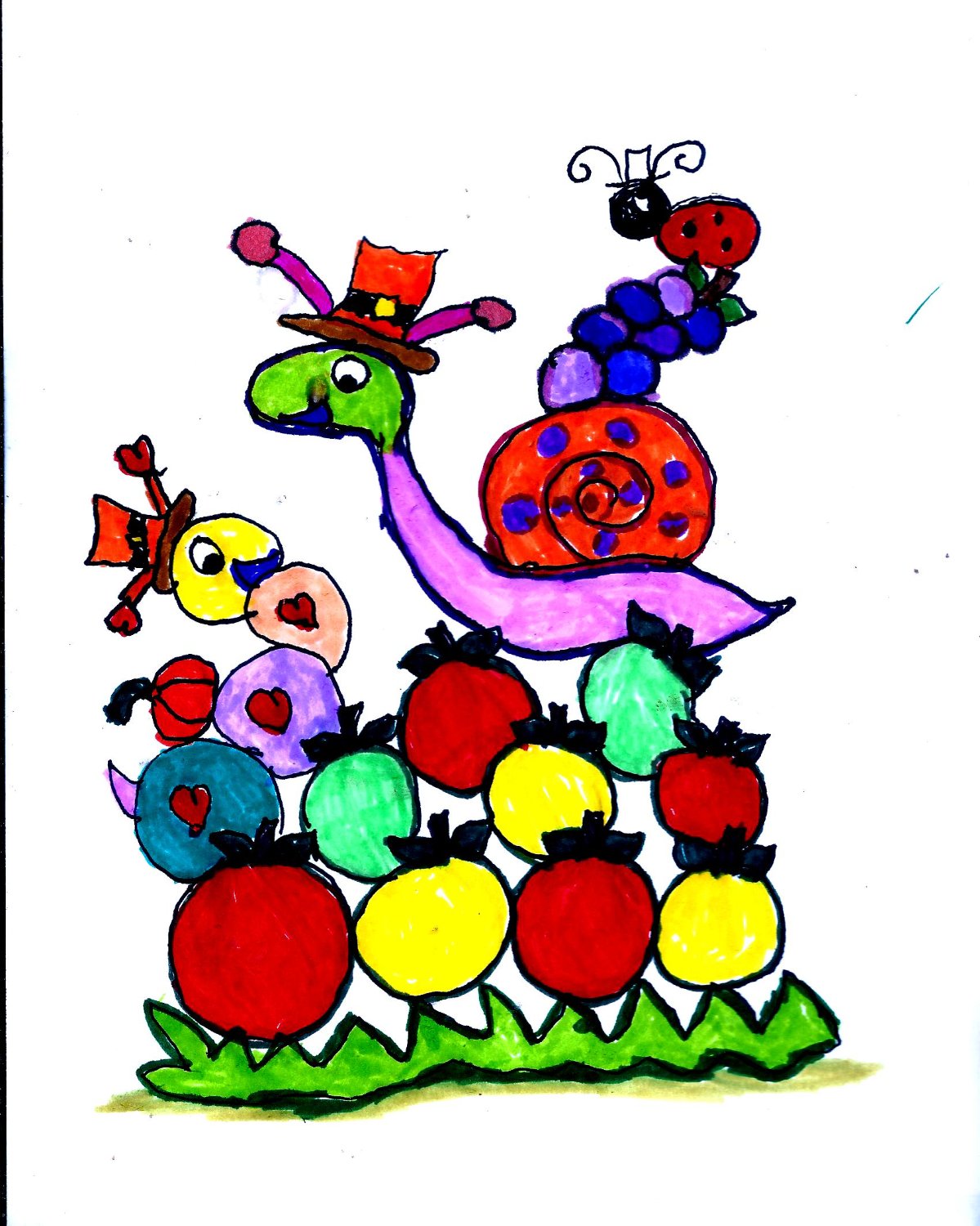 Solve Apples & Friends Doodle jigsaw puzzle online with 48 pieces