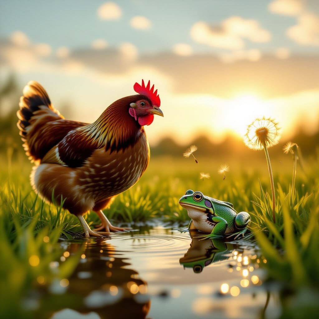 Solve Chicken and Frog jigsaw puzzle online with 49 pieces