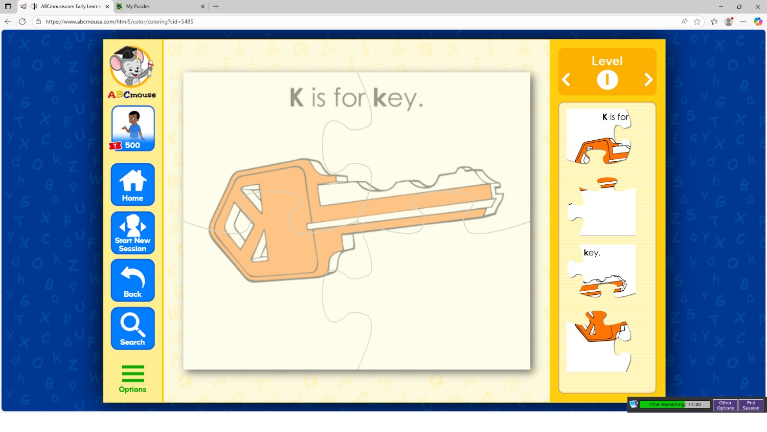 Solve K is for key jigsaw puzzle online with 15 pieces