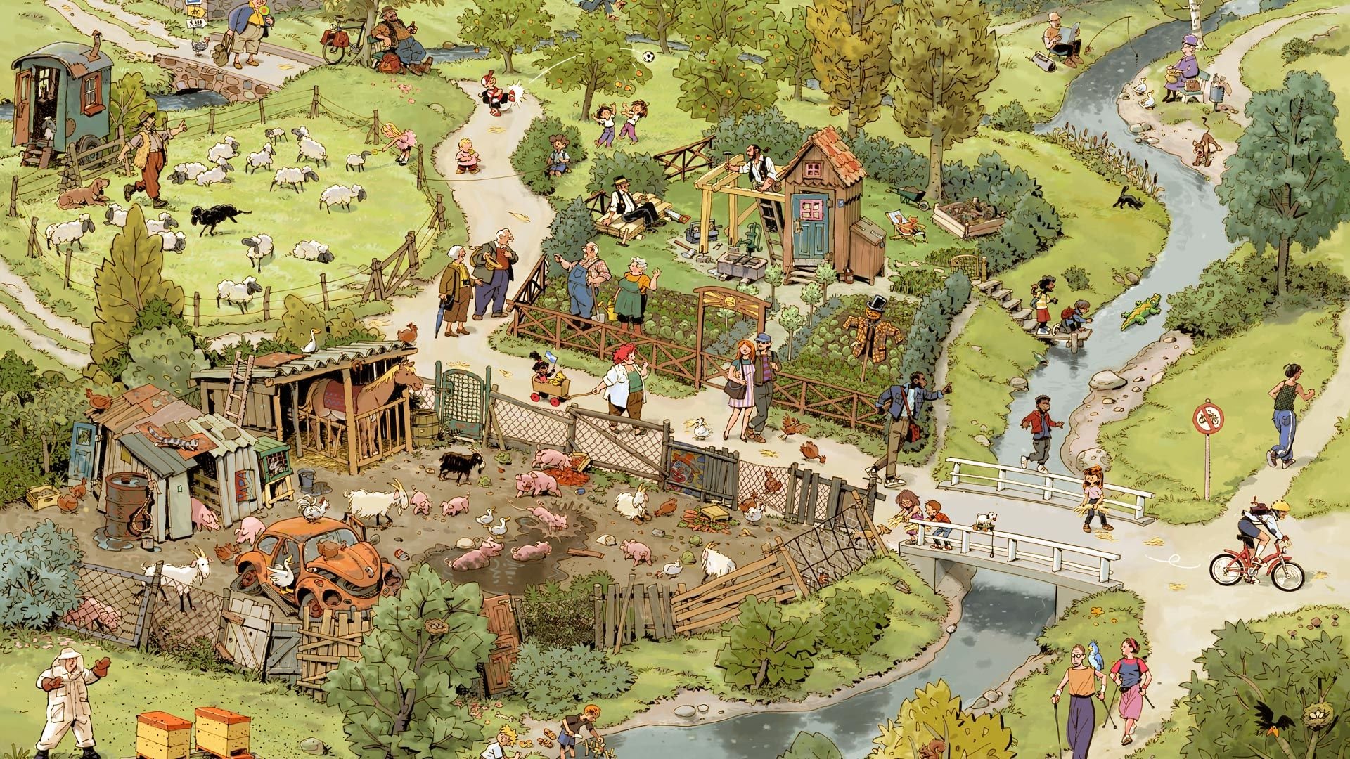 Jigsaw Puzzle | 84 pieces | A small farm and its animals, on any given ...