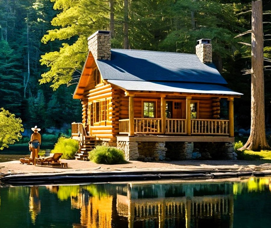 Jigsaw Puzzle | 120 pieces | Log Cabin on the Riverbank | Jigidi