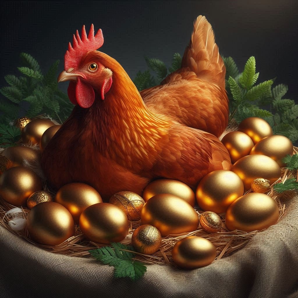 Solve Chicken Laying Golden Eggs jigsaw puzzle online with 49 pieces