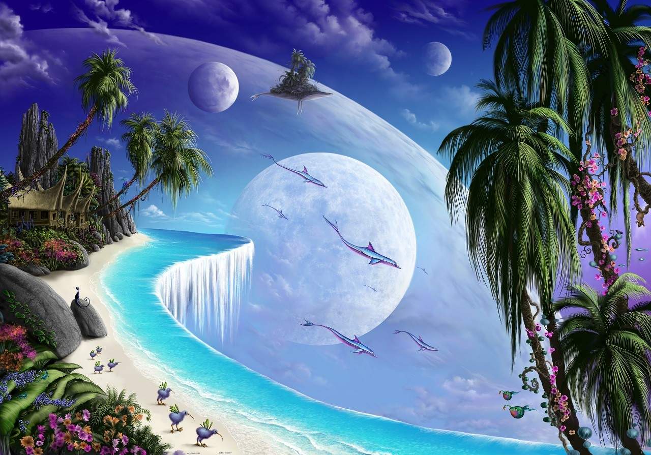 Solve Waterfall, Ari Moon universe jigsaw puzzle online with 117 pieces