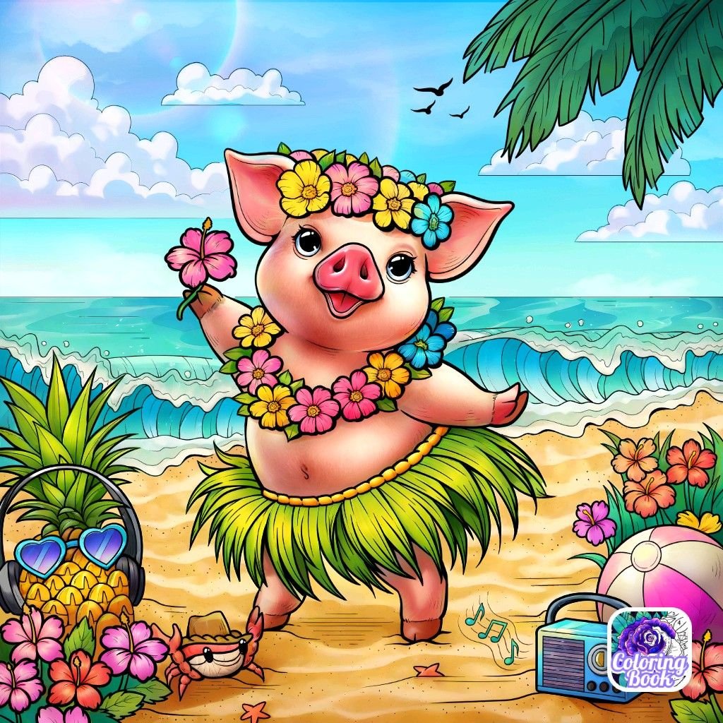 Solve PUZZLE - Pig Hula Dancing jigsaw puzzle online with 81 pieces