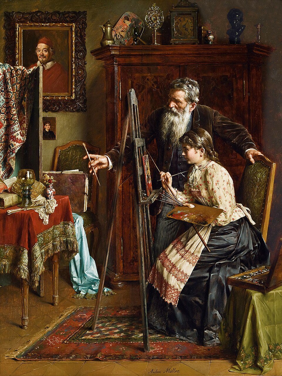 Solve The painting lesson jigsaw puzzle online with 130 pieces