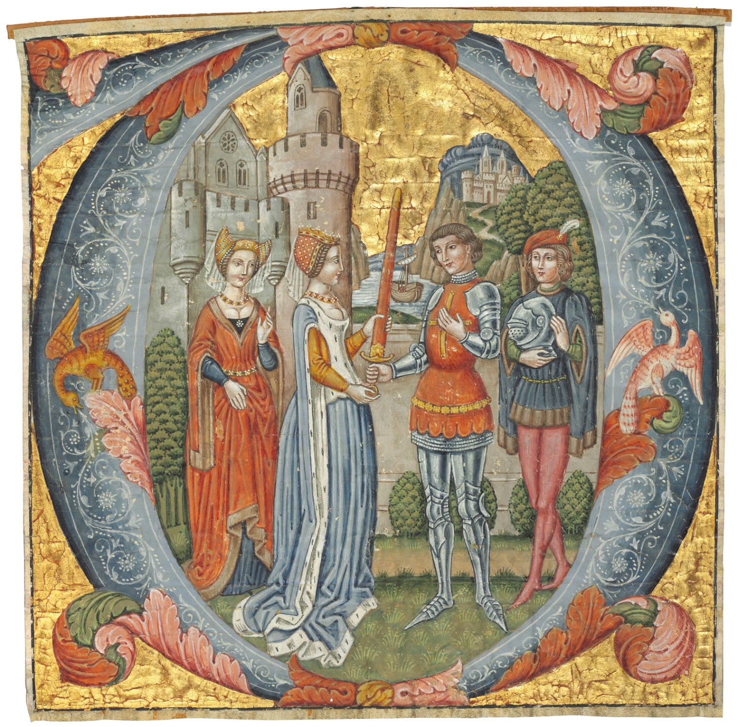 Solve A LADY AND A KNIGHT, historiated initial 'D' on a cutting from an ...