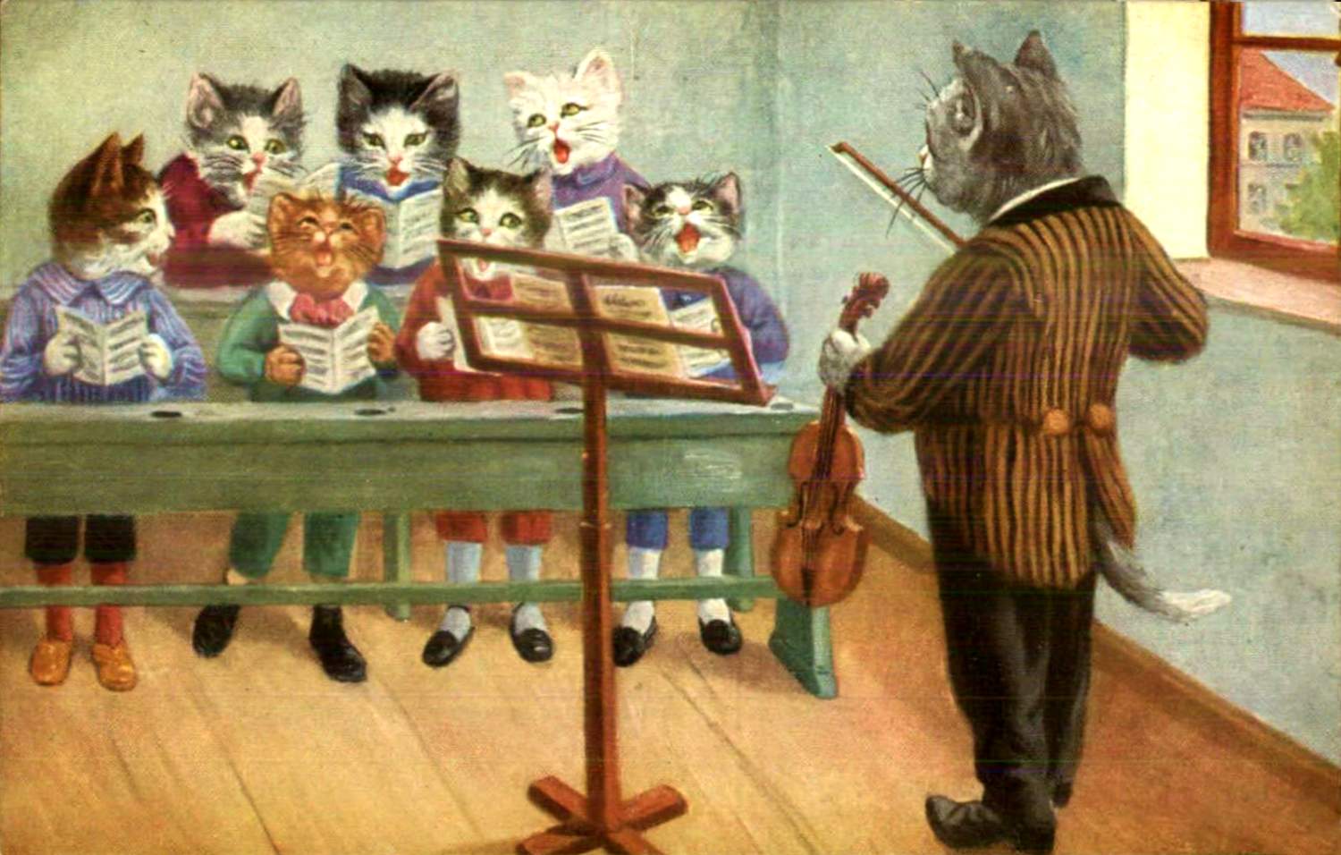 Solve Kitten Choir, postcard, ca 1910 jigsaw puzzle online with 40 pieces