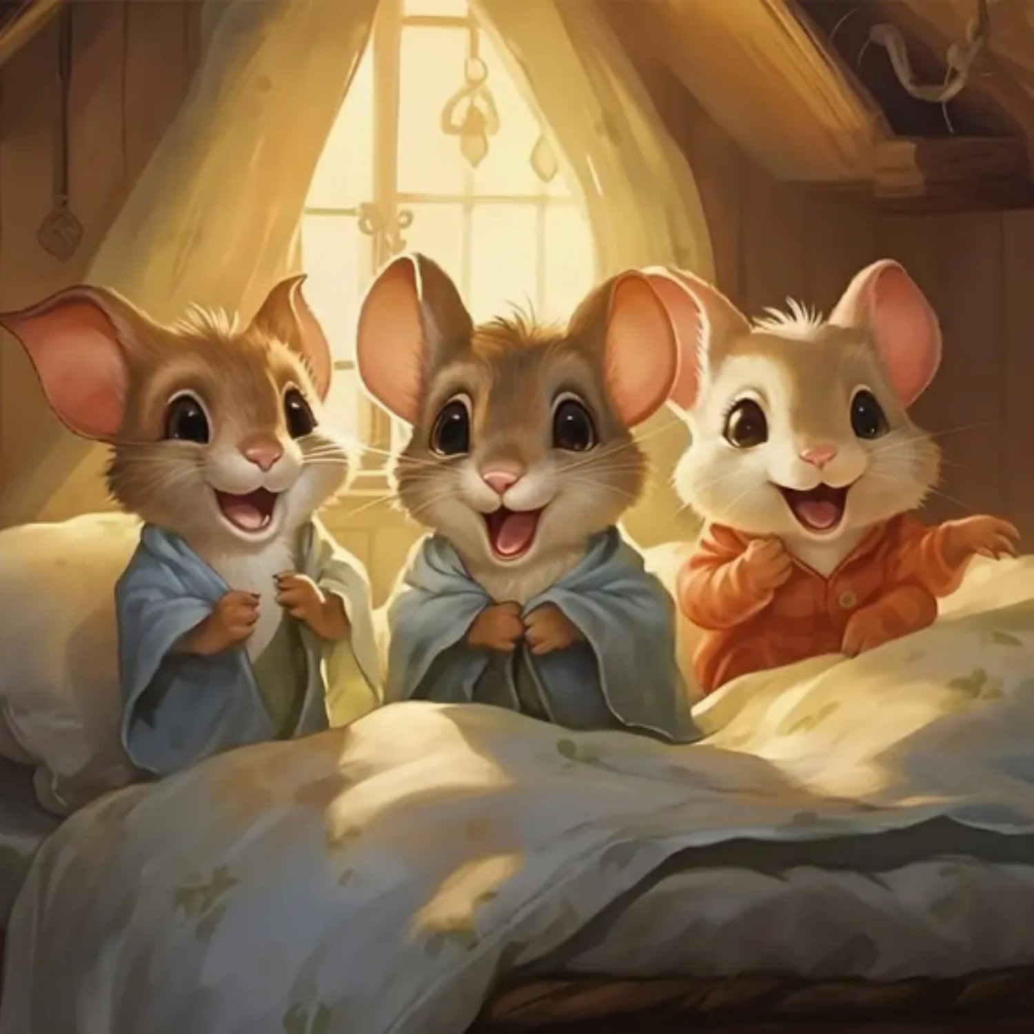 Solve 3 lil mice awake in shared bed (temu) jigsaw puzzle online with ...