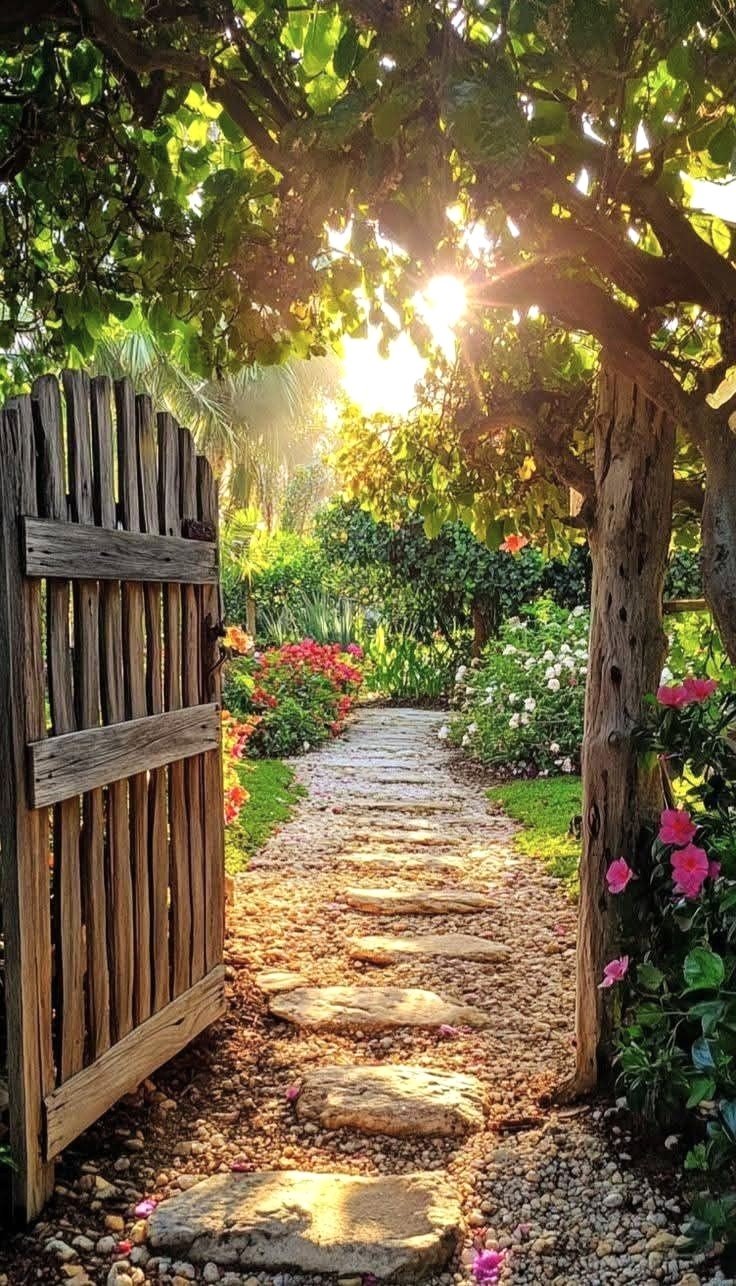 Solve Garden path, garden gate jigsaw puzzle online with 120 pieces