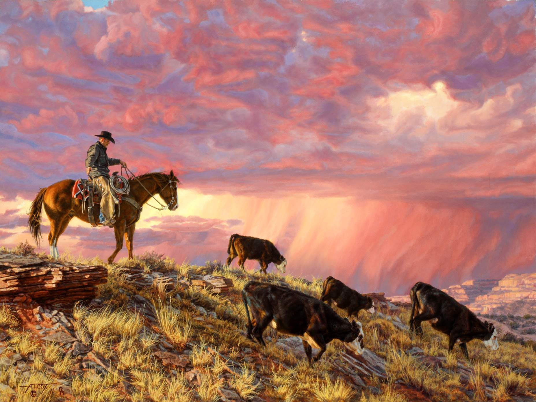 Solve "Pushing Them Off The Mesa' Tim Cox jigsaw puzzle online with 352 ...