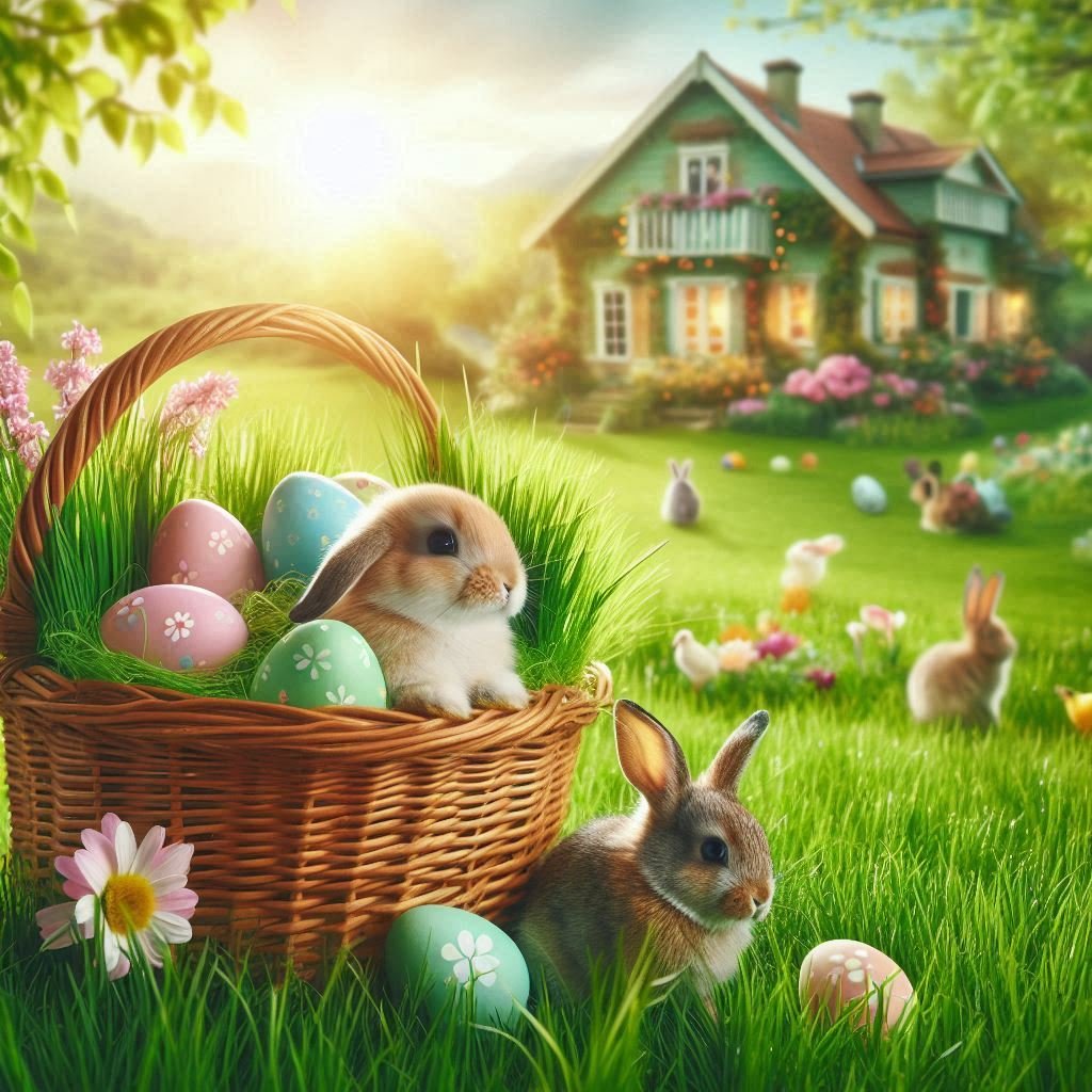 Solve Easter Bunnies jigsaw puzzle online with 49 pieces