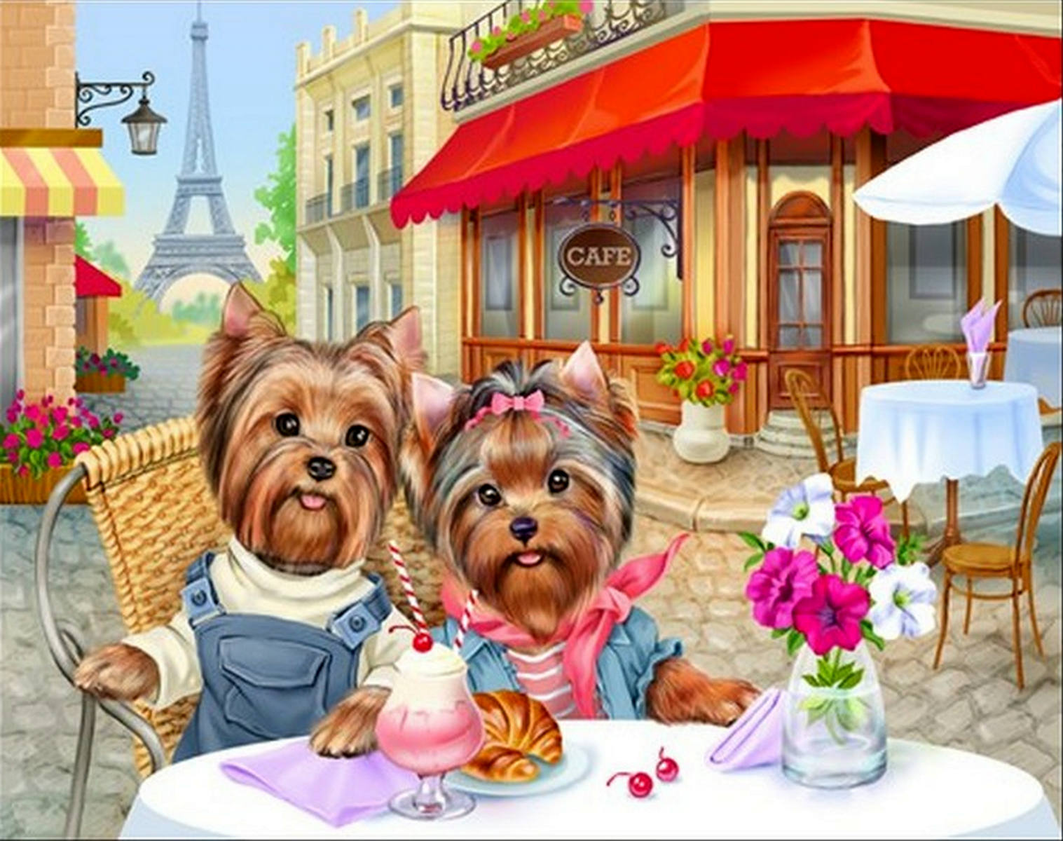 Puzzle | 221 piezas | Yorkies in Paris | Jigidi