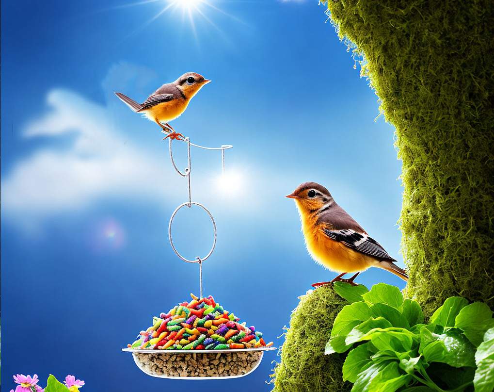 Solve birds and feeder jigsaw puzzle online with 30 pieces