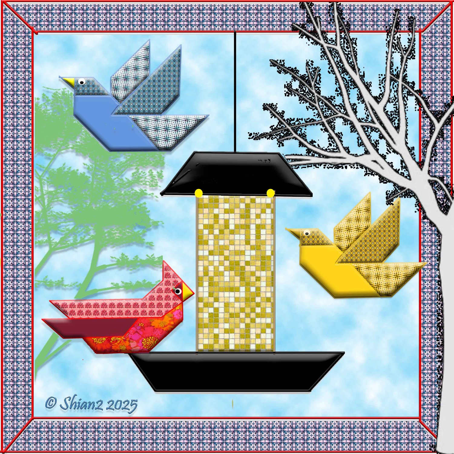 Solve Three Birds And a Feeder jigsaw puzzle online with 64 pieces