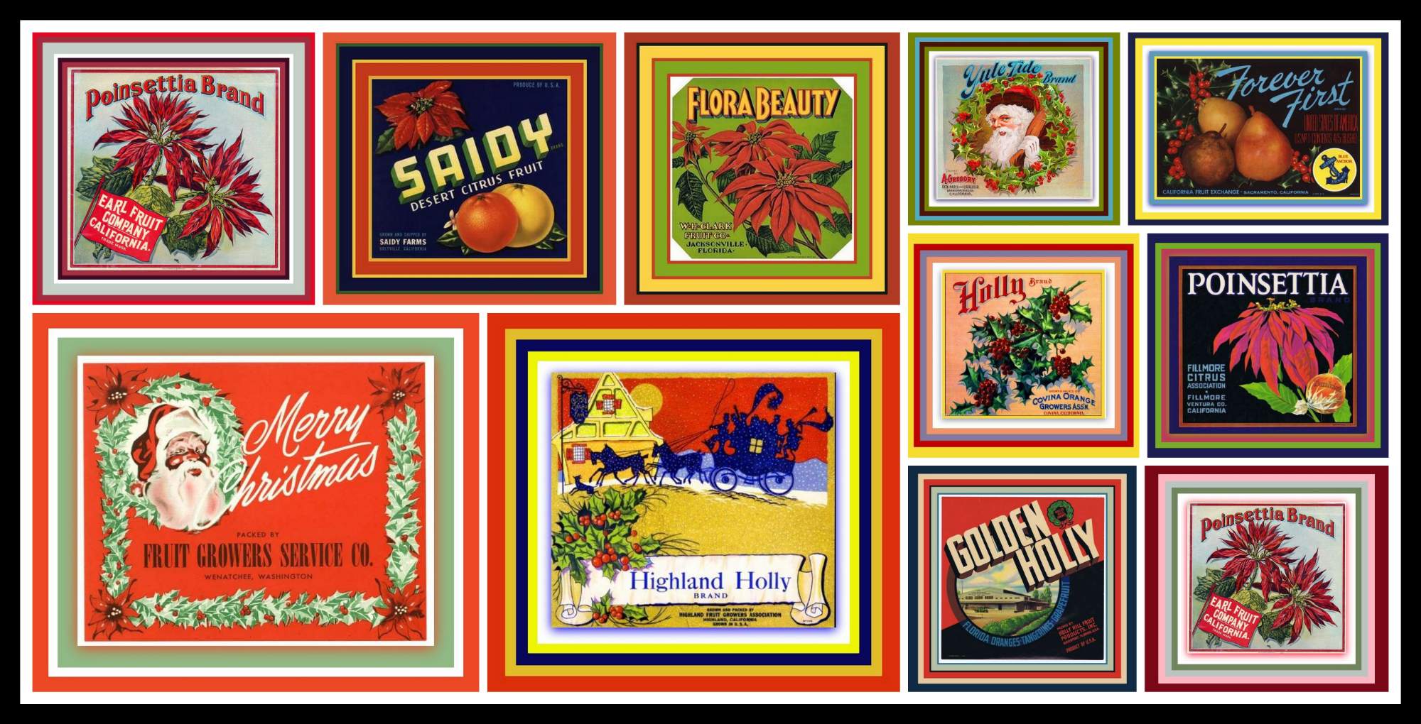 Solve Merry Christmas Greenery on Vintage Fruit Crate Labels jigsaw ...
