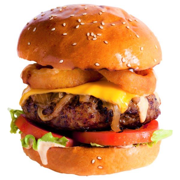 Solve Cheeseburger with onion rings jigsaw puzzle online with 100 pieces