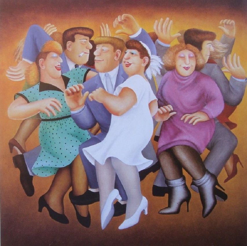Solve Beryl Cook - 'Wedding Dance' jigsaw puzzle online with 49 pieces