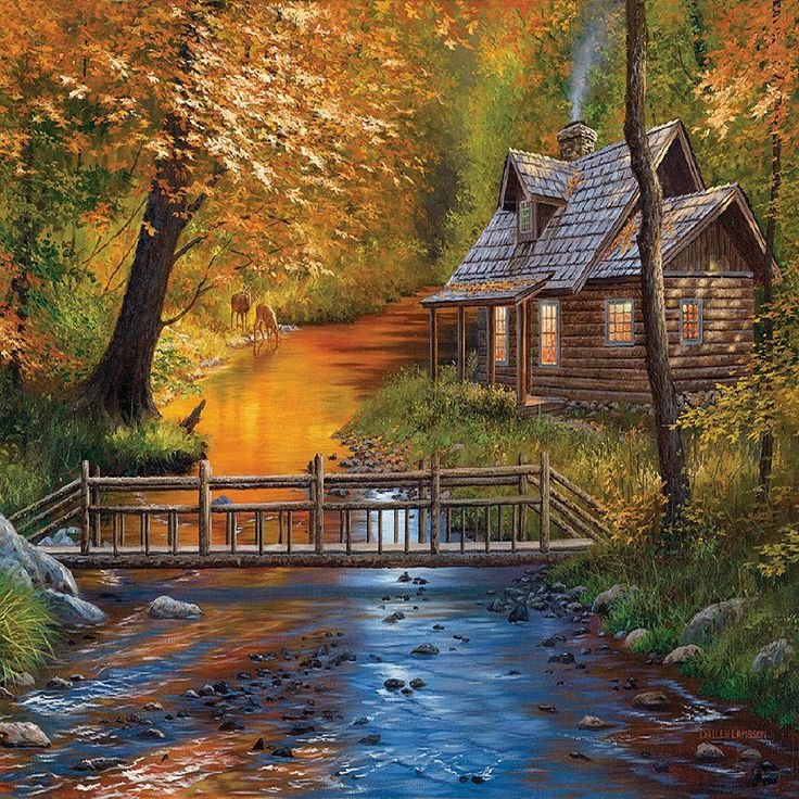 Jigsaw Puzzle | 64 pieces | Cottage on a Fall Stream | Jigidi