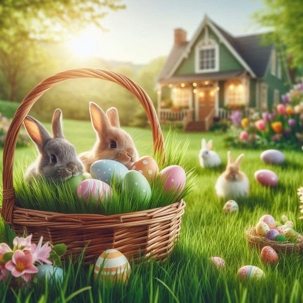 Solve Easter Bunnies jigsaw puzzle online with 49 pieces