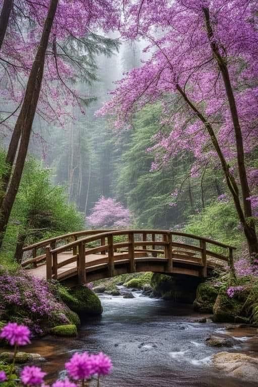 Solve Bridge over the stream during misty afternoon jigsaw puzzle ...