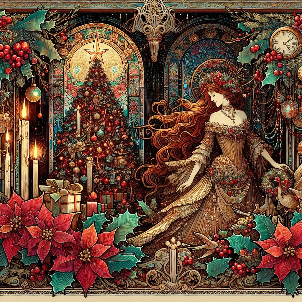 Solve Mucha's style (Christmas) #3 jigsaw puzzle online with 144 pieces