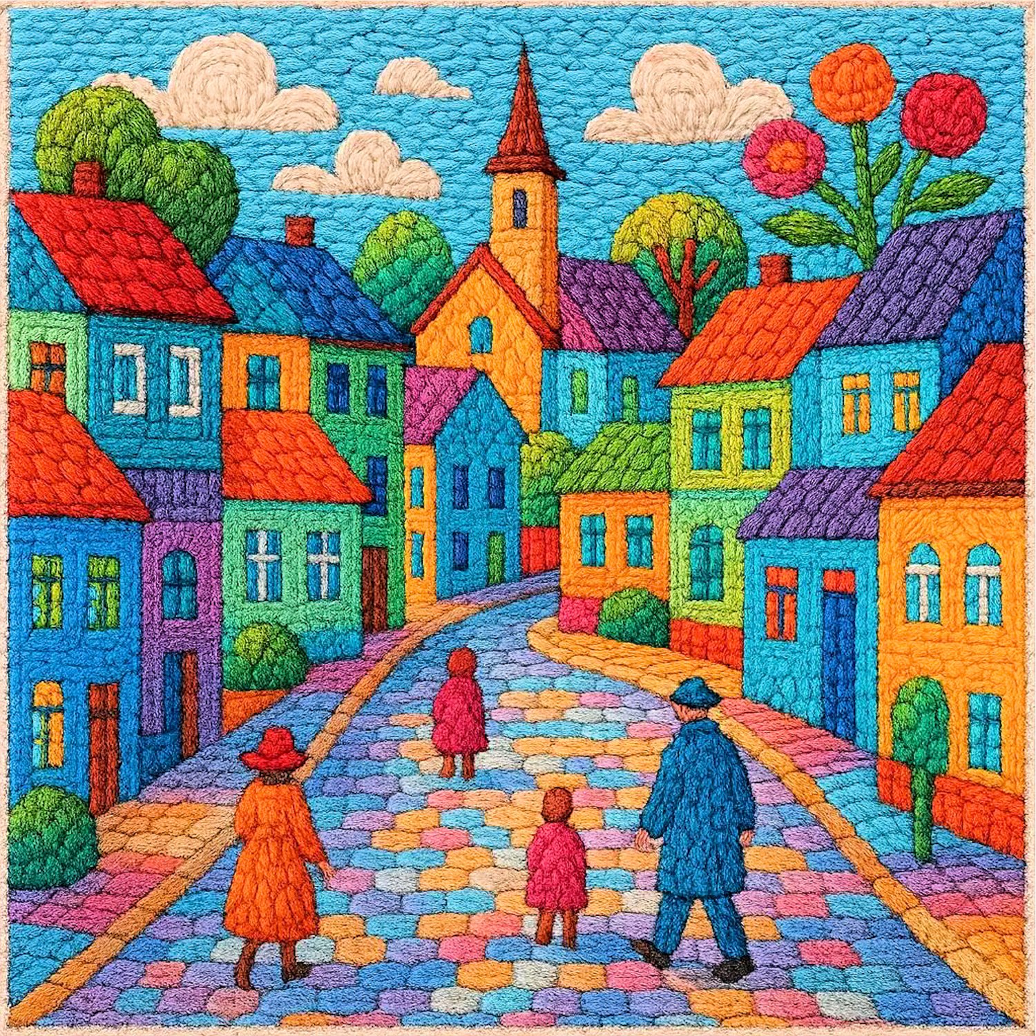 Solve STREET SCENE STITCHED UP jigsaw puzzle online with 600 pieces