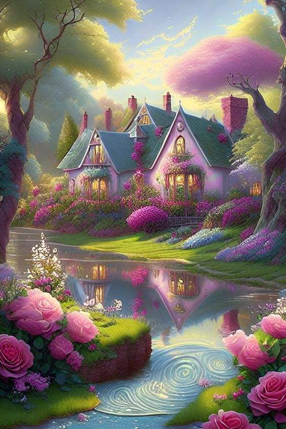 Solve Cottage by the stream jigsaw puzzle online with 54 pieces