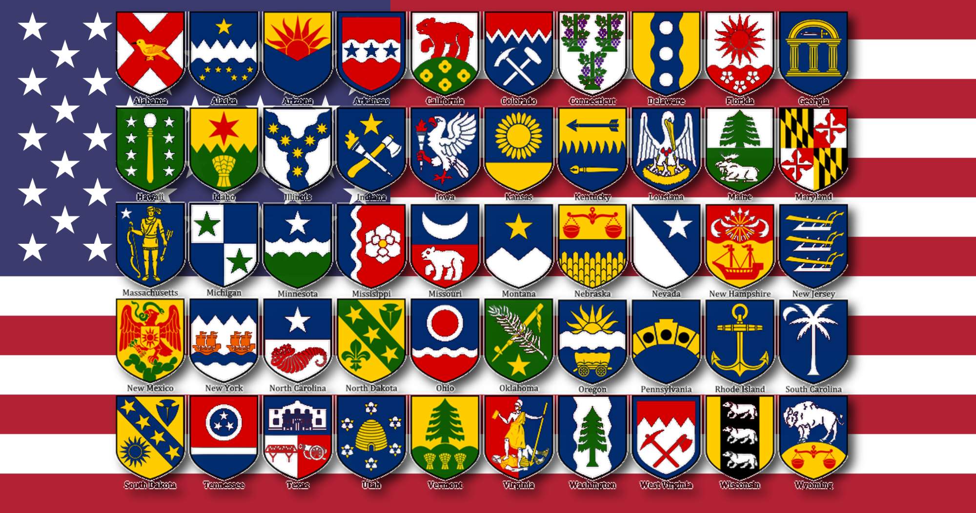 Solve USA Coats of Arms of Every State jigsaw puzzle online with 594 pieces