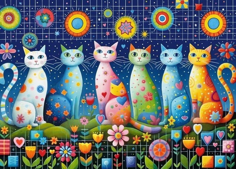 Solve Kitty Family jigsaw puzzle online with 108 pieces